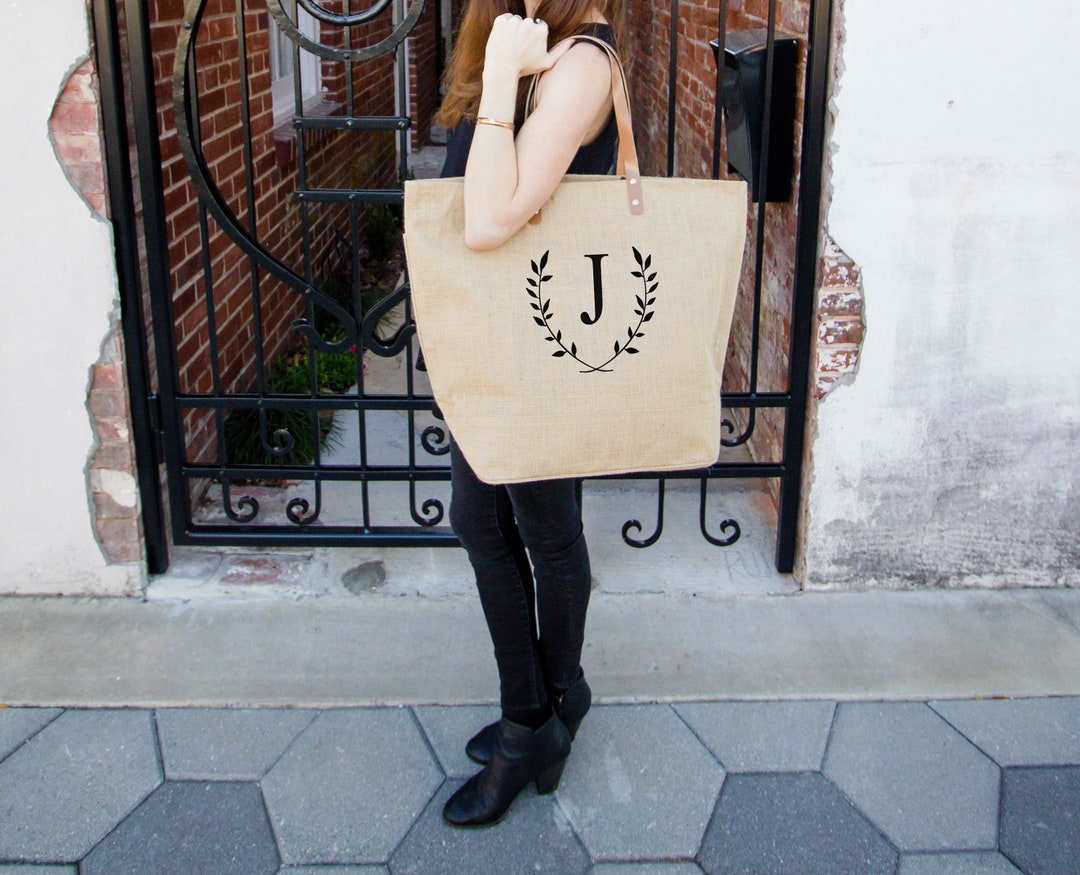 Personalized Tote, Large Monogrammed Purse, Burlap Initial Tote Bag ...