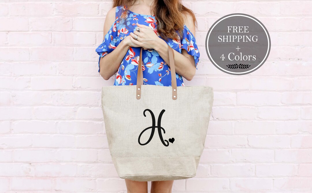 Monogrammed Tote Bag Cursive Letter Christmas Gifts From - Etsy