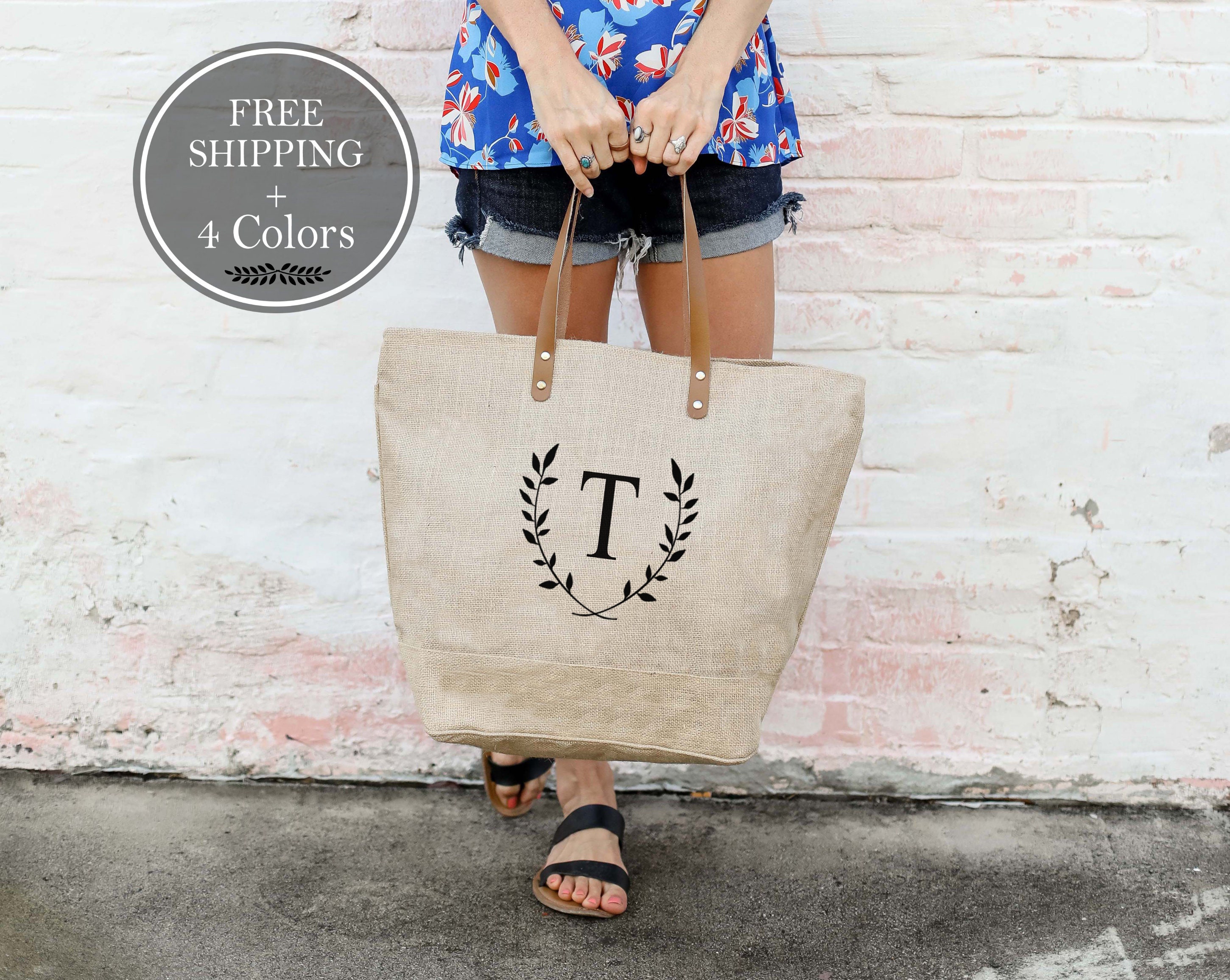 Personalized Tote Large Monogrammed Purse Burlap Initial - Etsy