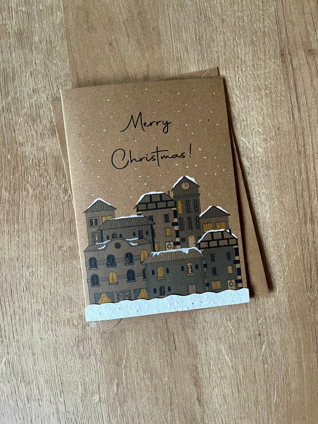 Winter Christmas Town Houses Card, Homemade, Hand-finished and ...