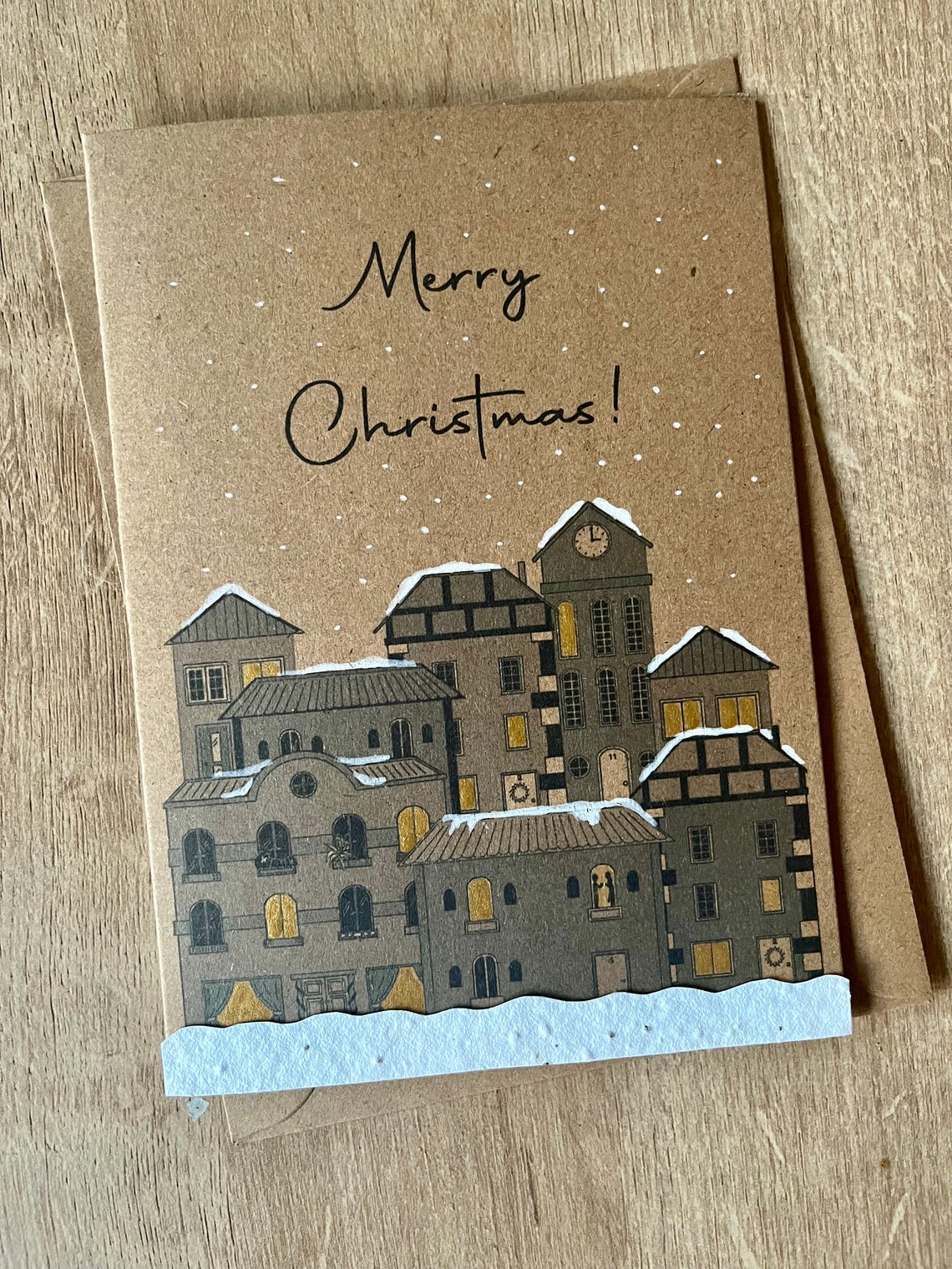 Winter Christmas Town Houses Card, Homemade, Hand-finished and ...