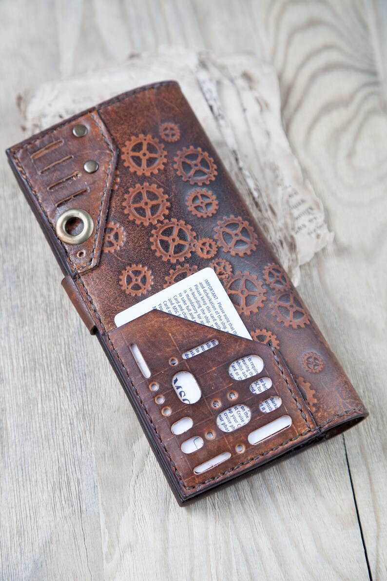 Steampunk hand bag leather wallet with parts of a mechanical | Etsy