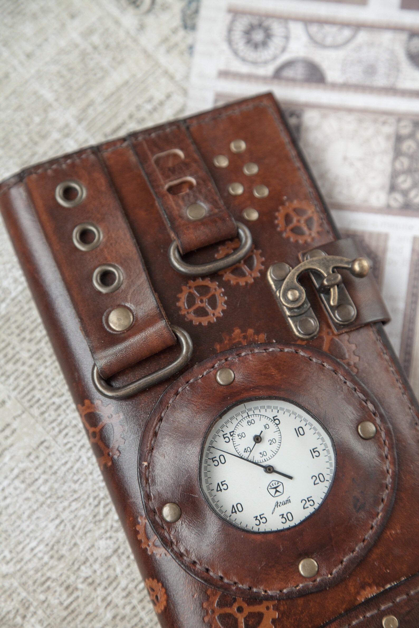 Steampunk hand bag leather wallet with parts of a mechanical | Etsy