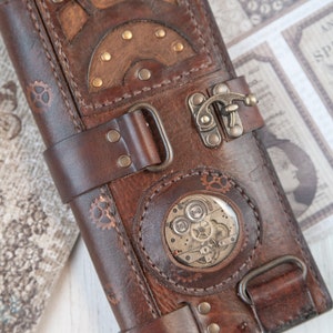 Steampunk leather wallet with parts of a mechanical watch | Etsy