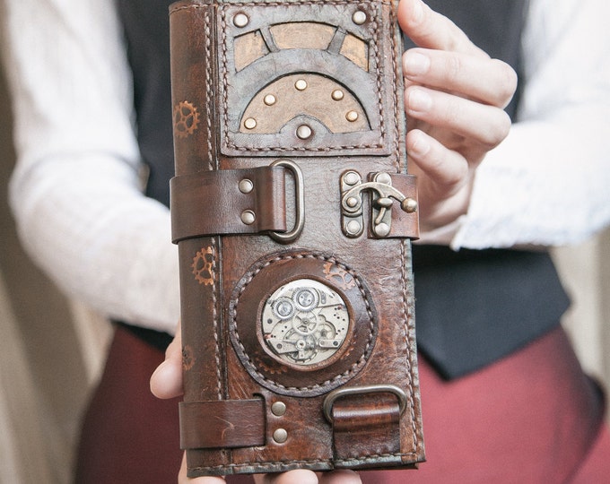 Steampunk Leather Wallet With Parts of a Mechanical Watch, Steam Punk ...