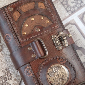 Steampunk leather wallet with parts of a mechanical watch | Etsy