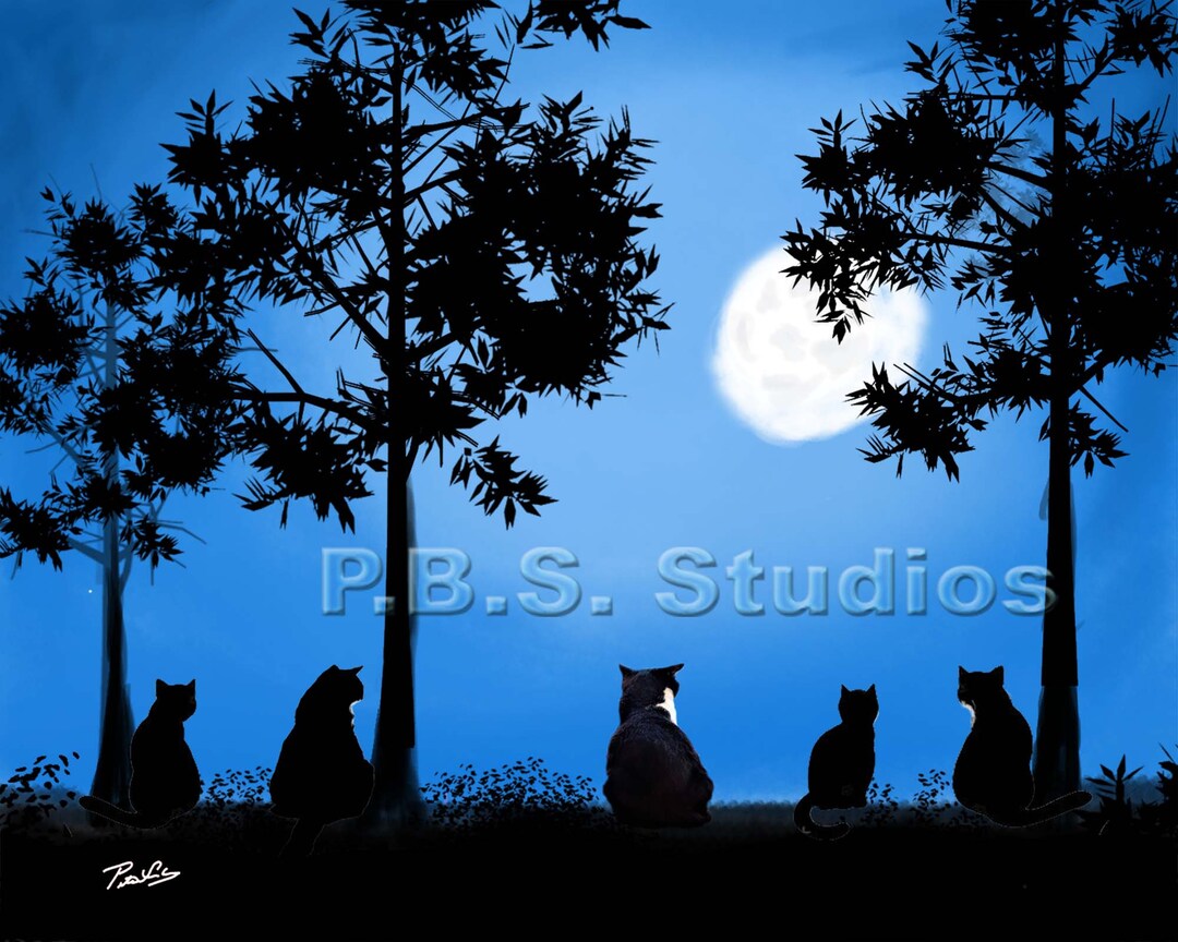 Cats Howling at the Moon - Digital Photo-painting - Matted Digital ...