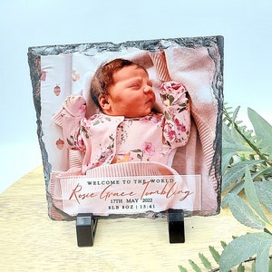 PERSONALISED NEW BABY Photo Slate, Baby Birth Announcement Slate Plaque ...