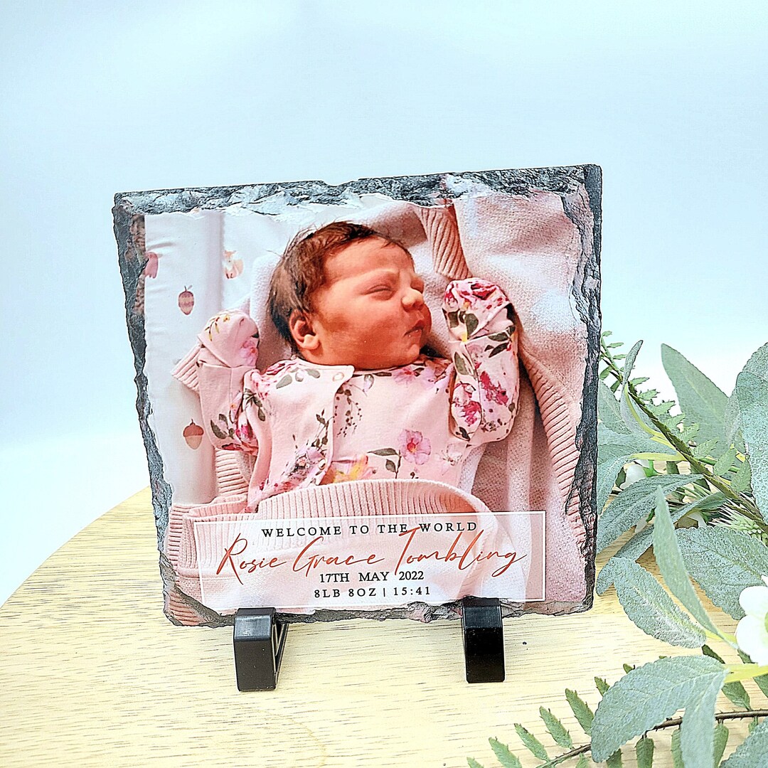 PERSONALISED NEW BABY Photo Slate, Baby Birth Announcement Slate Plaque ...