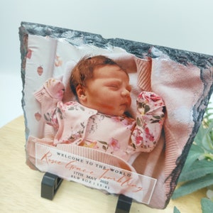 PERSONALISED NEW BABY Photo Slate, Baby Birth Announcement Slate Plaque ...
