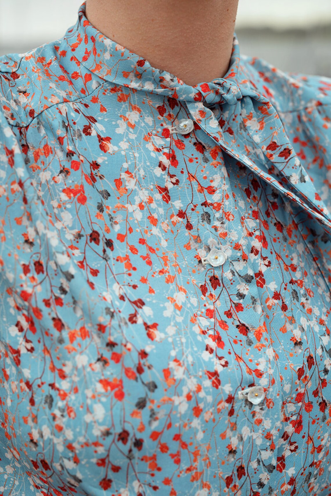 40s Blouse Romy Blue Flowers - Etsy