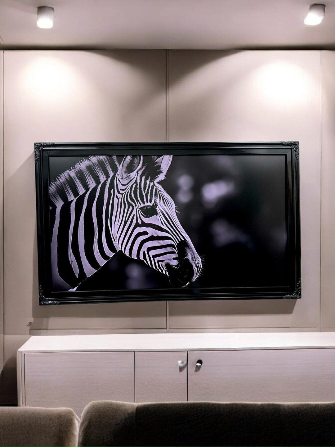 55 Inch Hisense Canvas TV 55 Ornate Frame, Glossy Black Finish, Canvas ...