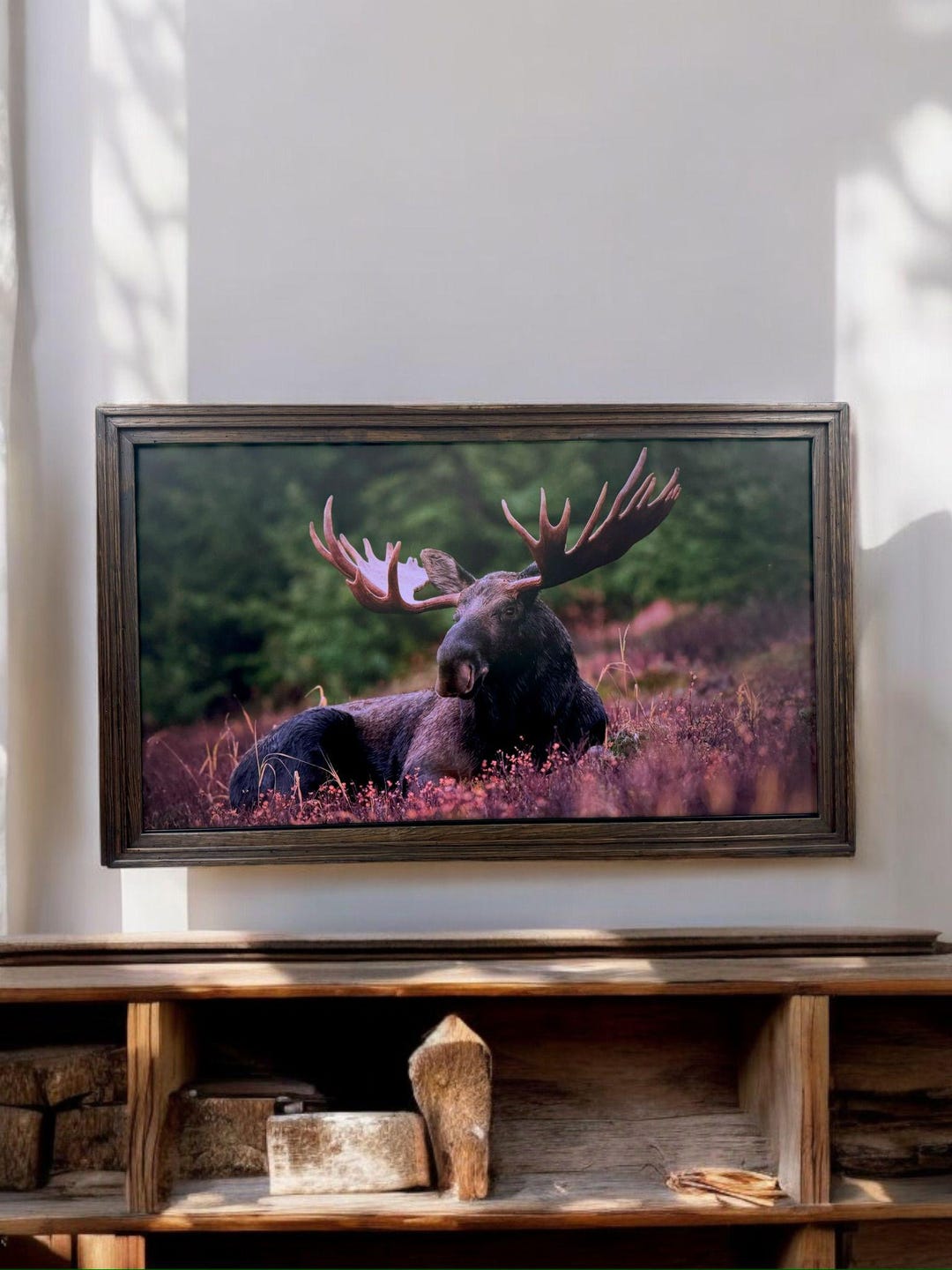 55, 65 & 75 Inch Hisense Canvas TV Wood Frame, Rustic Dark Wood Finish ...