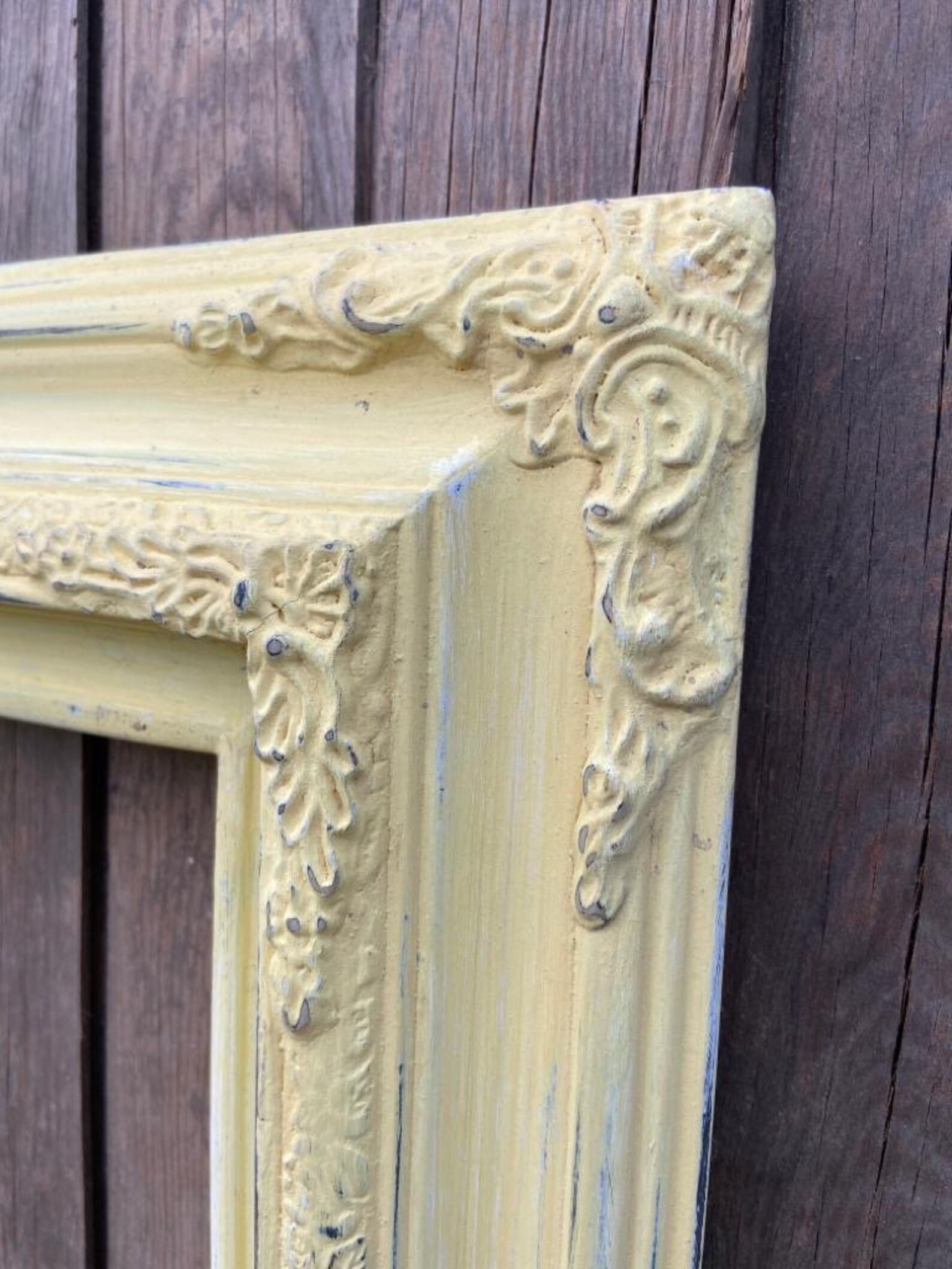 Traditional Compo Ornate Wood Frame Distressed Yellow Yellow - Etsy