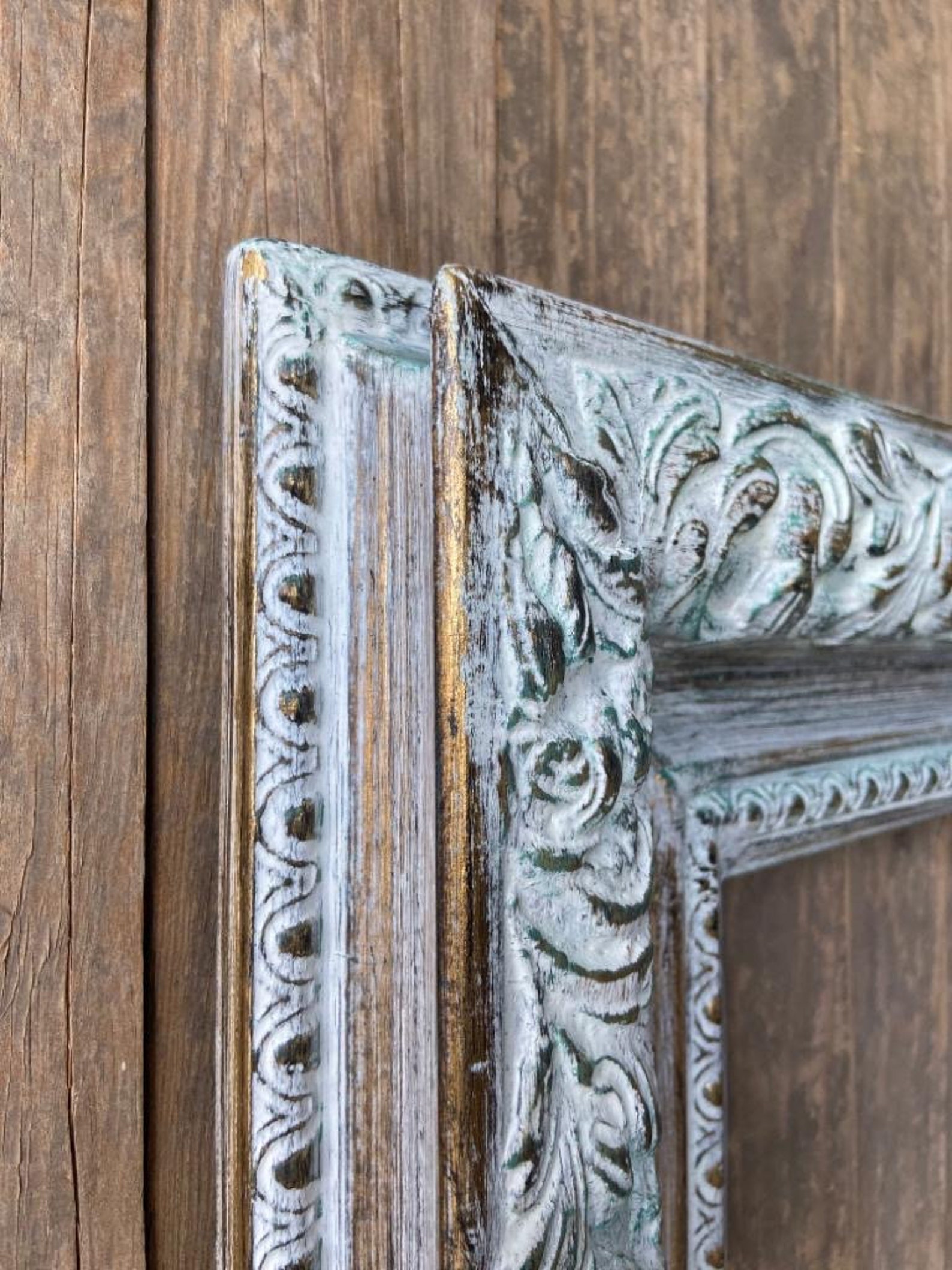 Colonial Style Ornate Wood Frame, Vintage Frame, Distressed White, Old ...