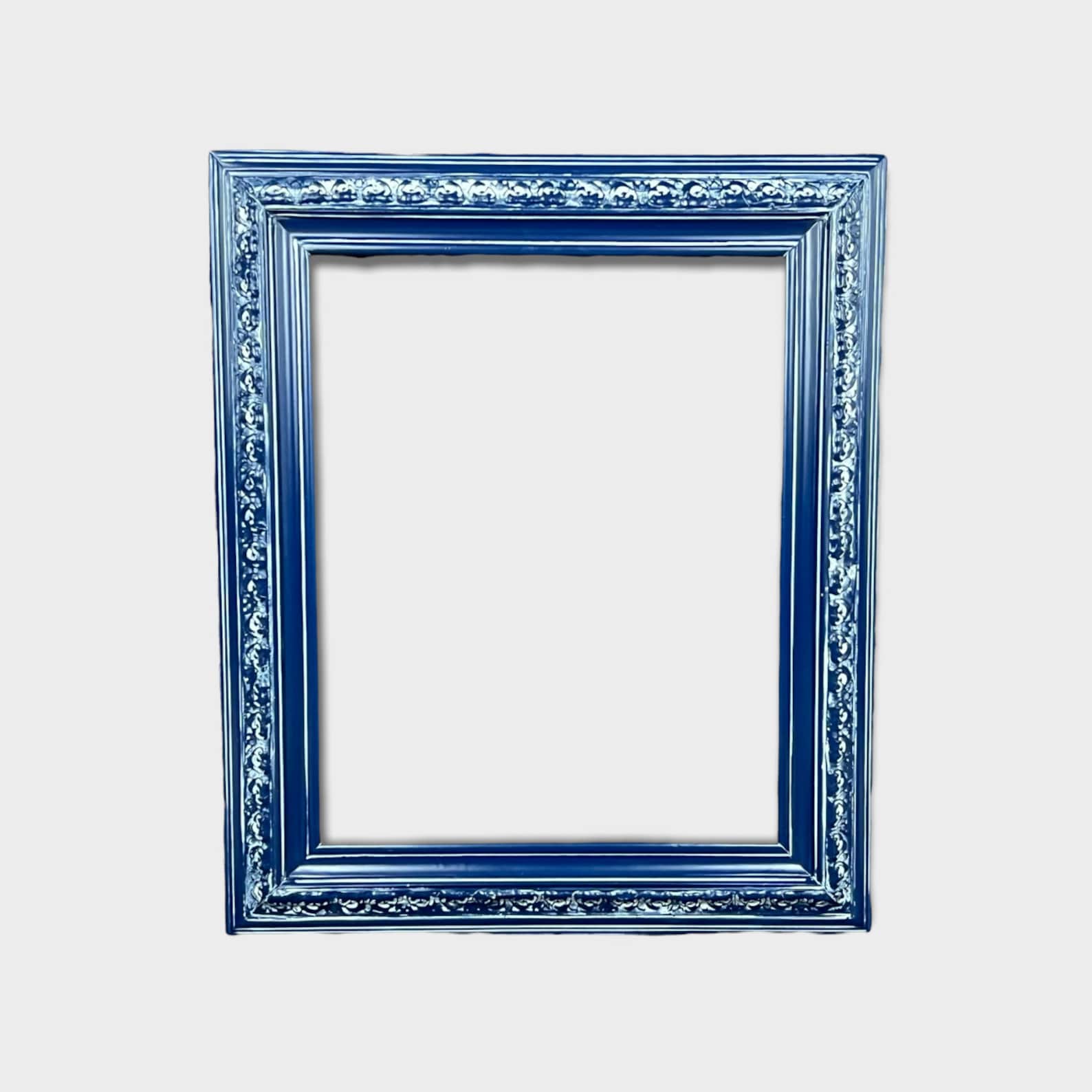 Custom Wood Frame With Ornate Trim. Distressed Blue, Blue Frame,oil ...