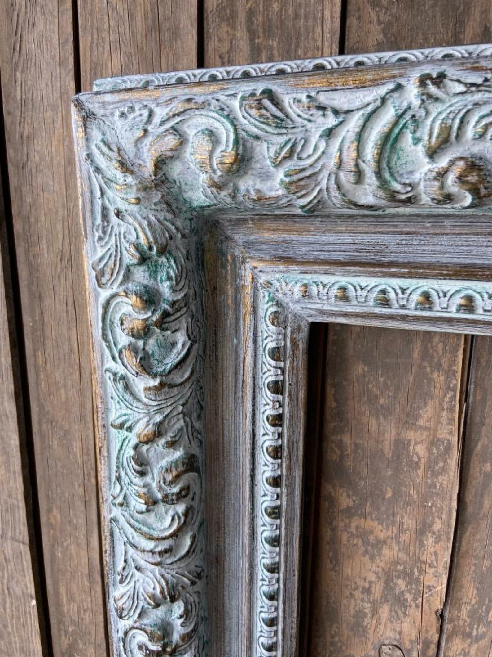 Colonial Style Ornate Wood Frame, Vintage Frame, Distressed White, Old ...
