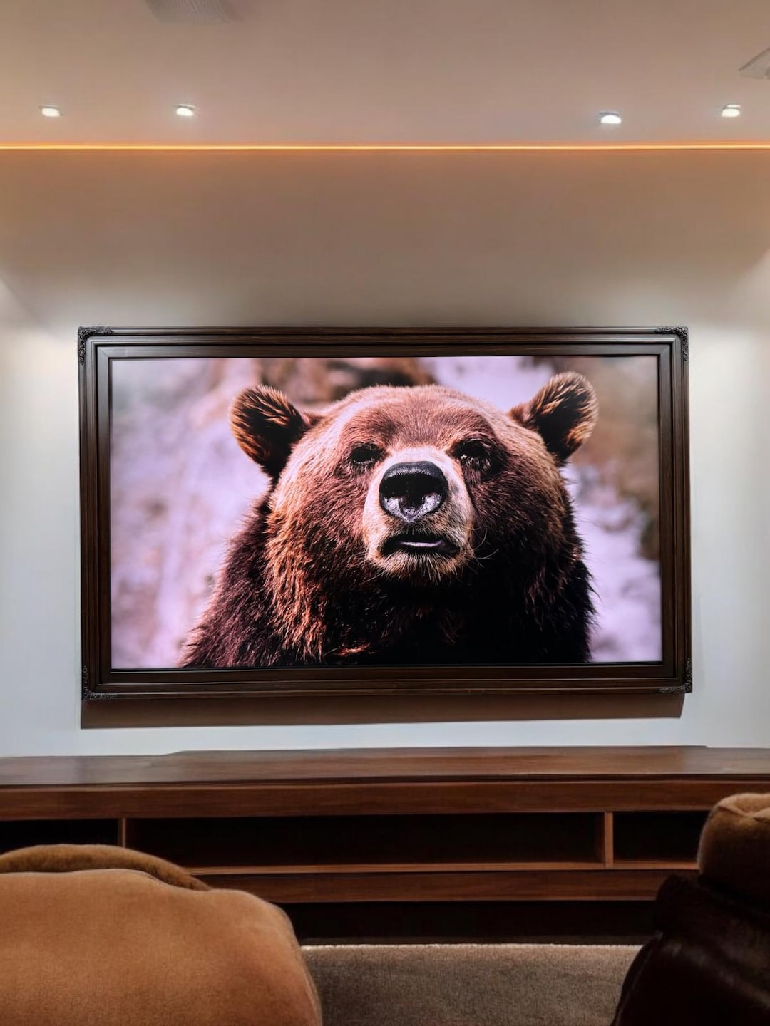 55, 65 & 75 Inch Hisense Canvas TV Ornate Frame, Dark Walnut Finish ...