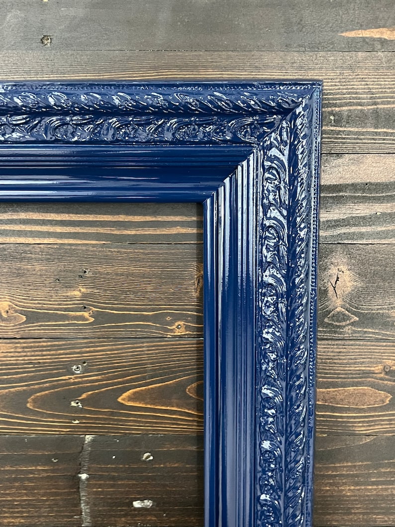 Classic Wood Picture Frame, BLUE Ornate Frame, Floral Details, Antique ...