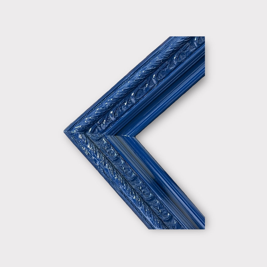 Classic Wood Picture Frame, BLUE Ornate Frame, Floral Details, Antique ...