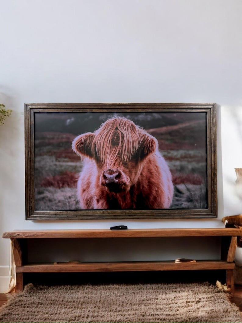 55, 65 & 75 Inch Hisense Canvas TV Wood Frame, Rustic Dark Wood Finish ...