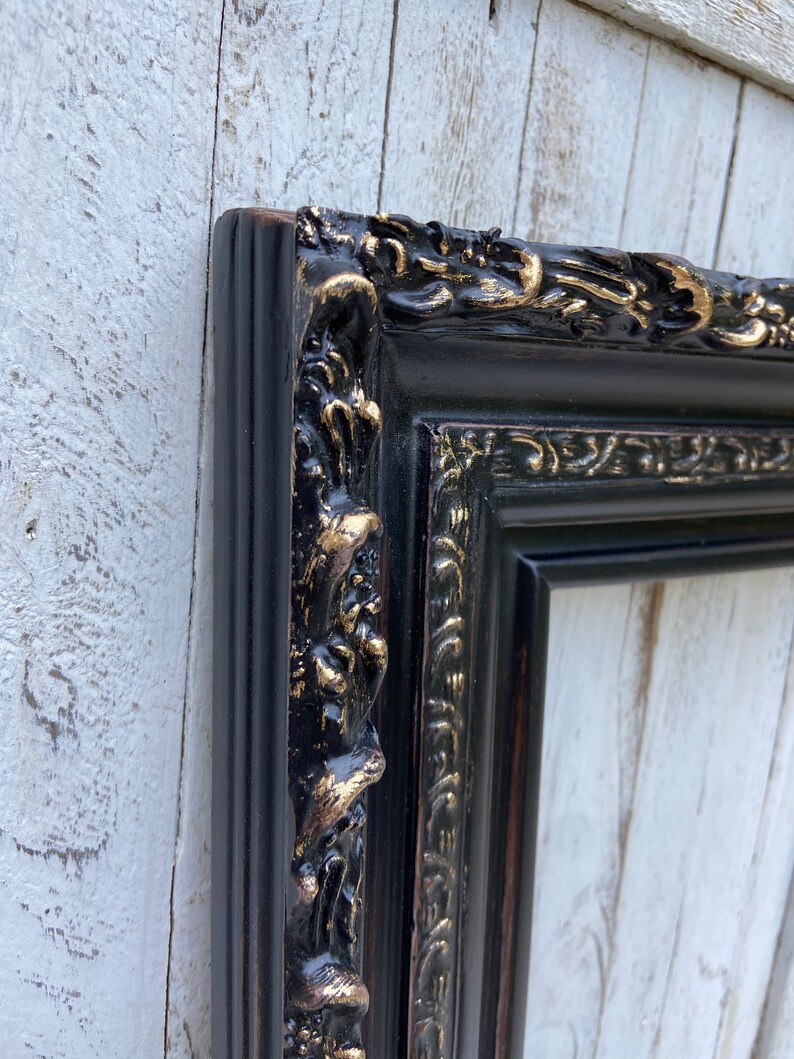 Vintage Style Black Wood Picture Frame With Gold Accents. - Etsy