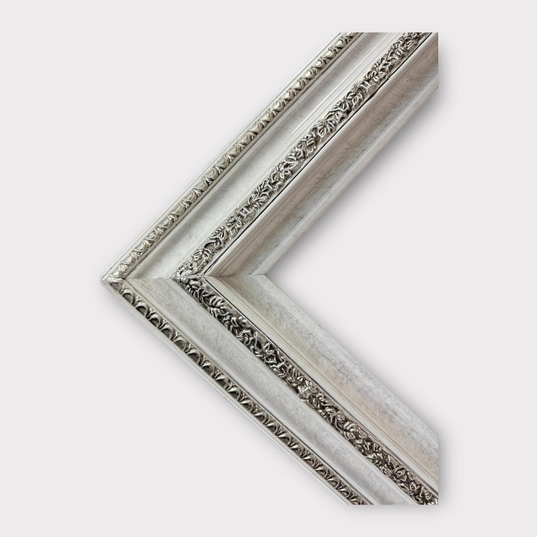 Classic Compo Ornate Wood Frame, Marble White With Silver Leaf Accents ...