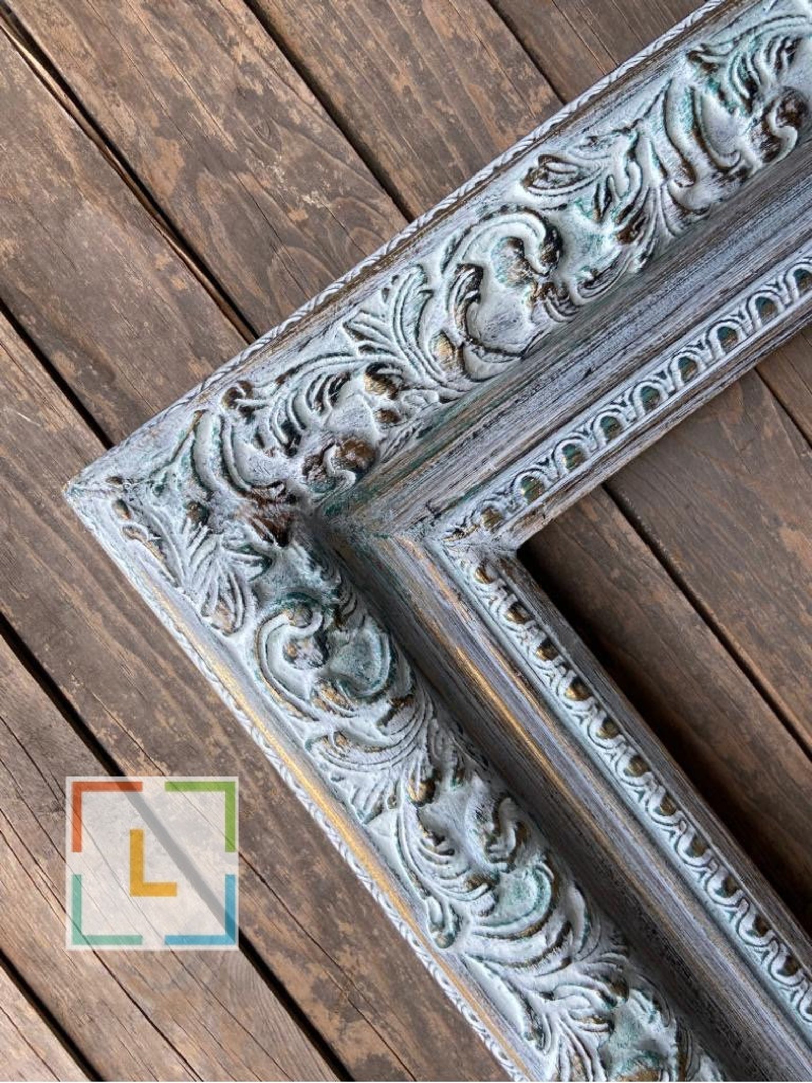 Colonial Style Ornate Wood Frame, Vintage Frame, Distressed White, Old ...