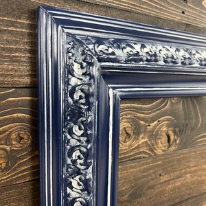 Custom Wood Frame With Ornate Trim. Distressed Blue, Blue Frame,oil ...