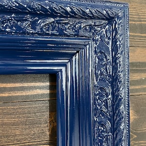 Classic Wood Picture Frame, BLUE Ornate Frame, Floral Details, Antique ...