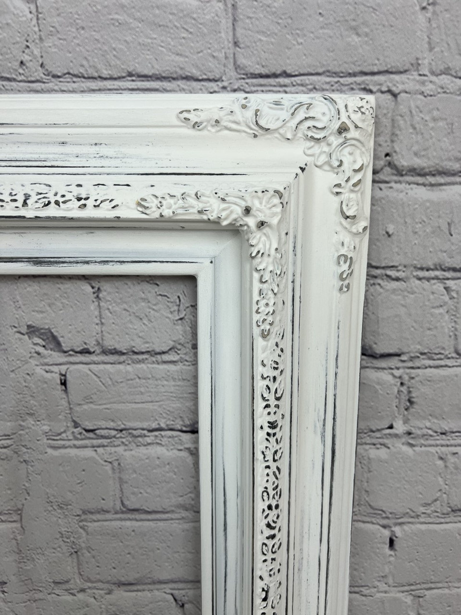 Traditional Compo Ornate Wood Frame Distressed White White | Etsy