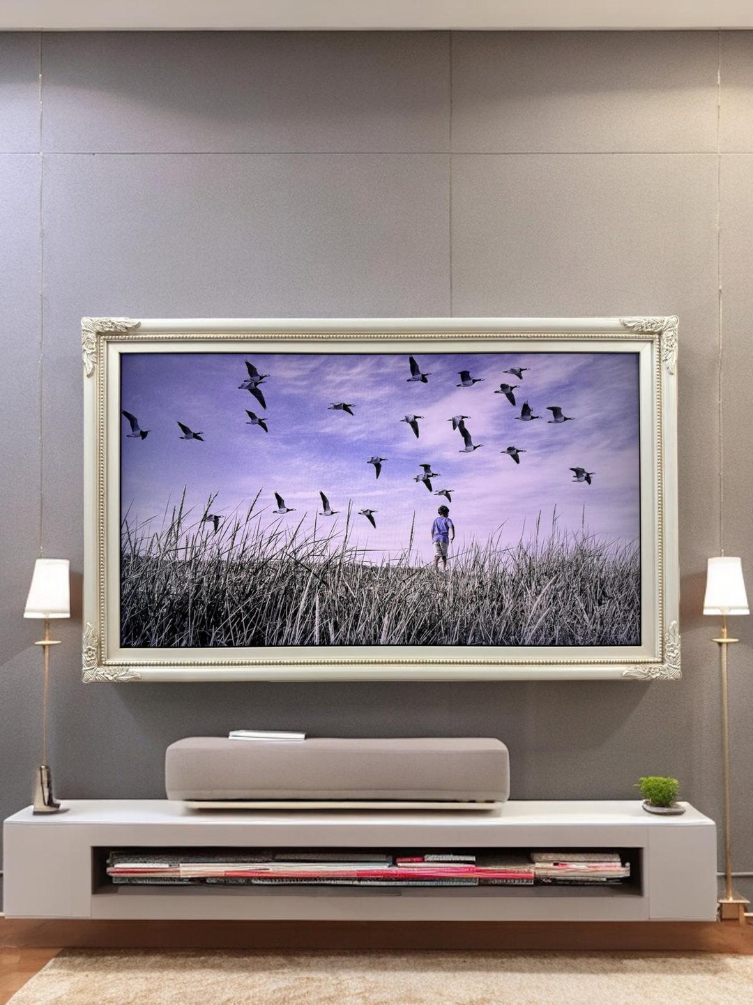 32" to 65" Inch Soft Ivory French Style Ornate Frame for Samsung the ...