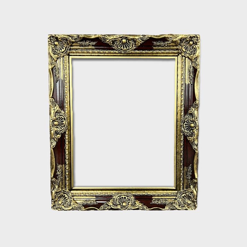 Classic Colonial Style Wood Picture Frame,dark Cherry With Gold Leaf ...