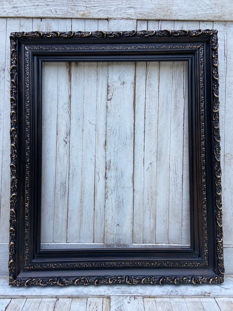 Vintage Style Black Wood Picture Frame With Gold Accents. - Etsy