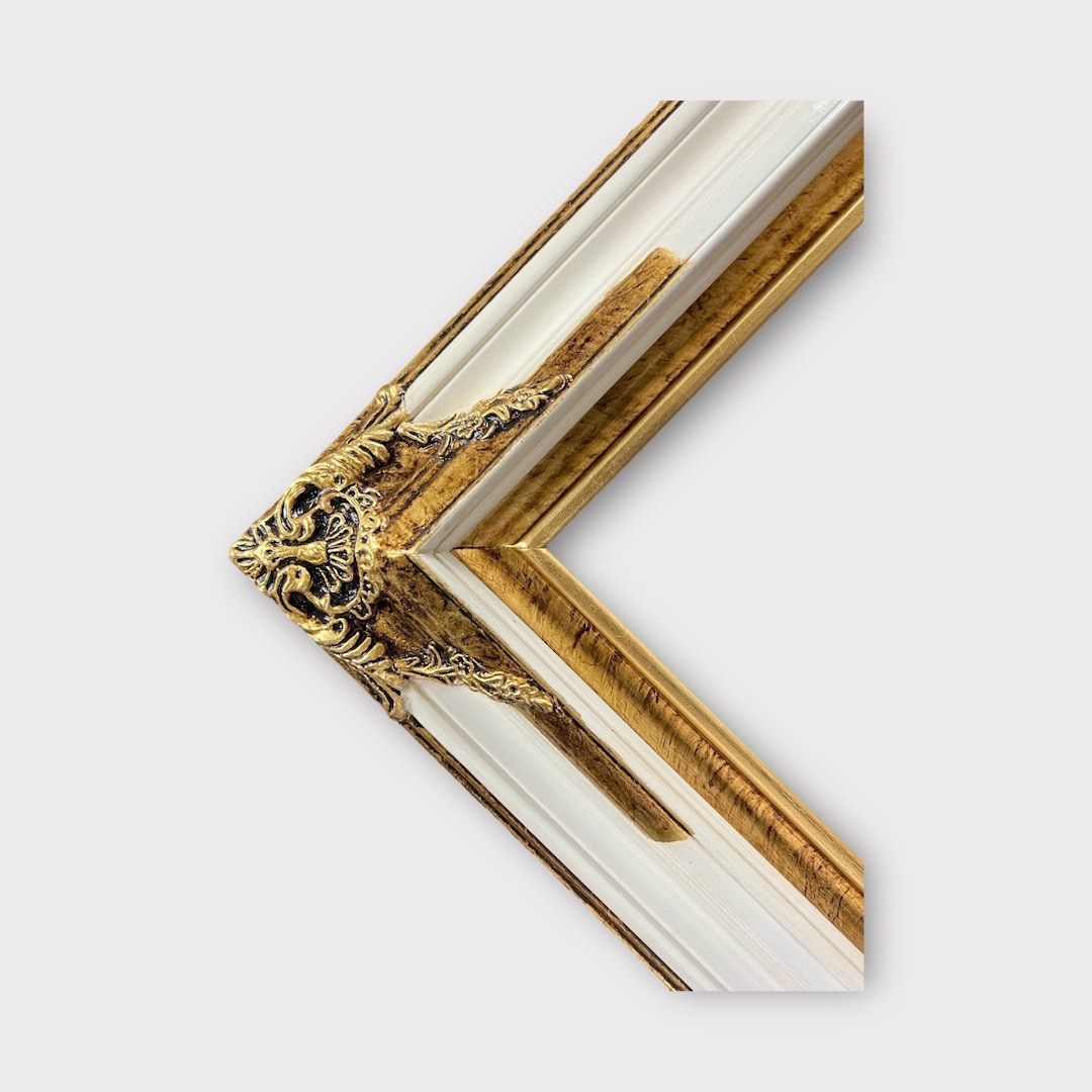 Classic Ornate Wood Frame, WHITE With GOLD Leaf Accents, Gold Leaf ...