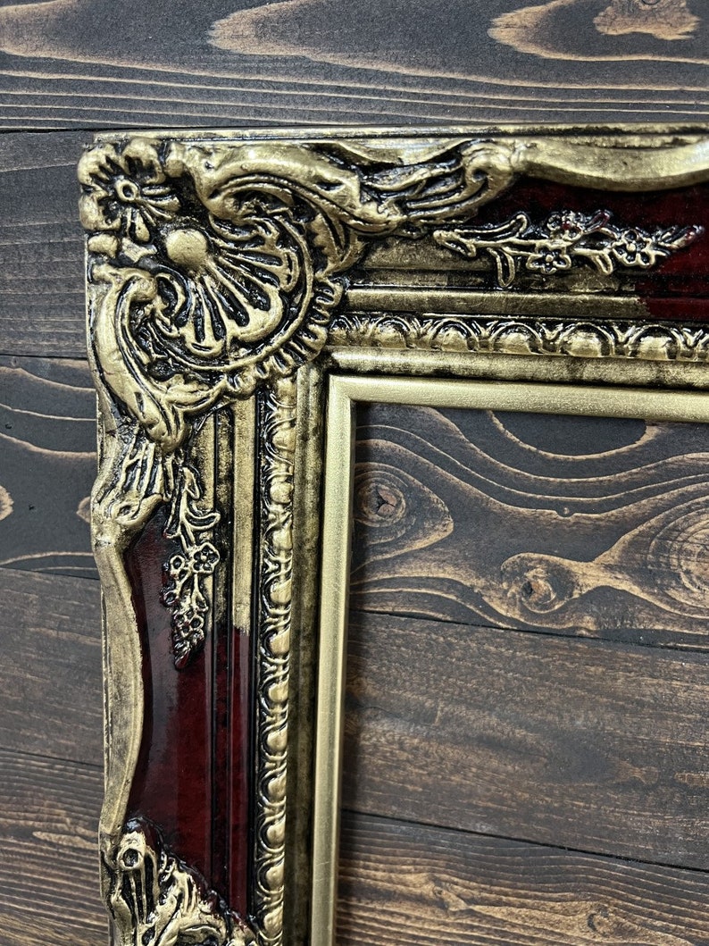 Classic Colonial Style Wood Picture Frame,dark Cherry With Gold Leaf ...