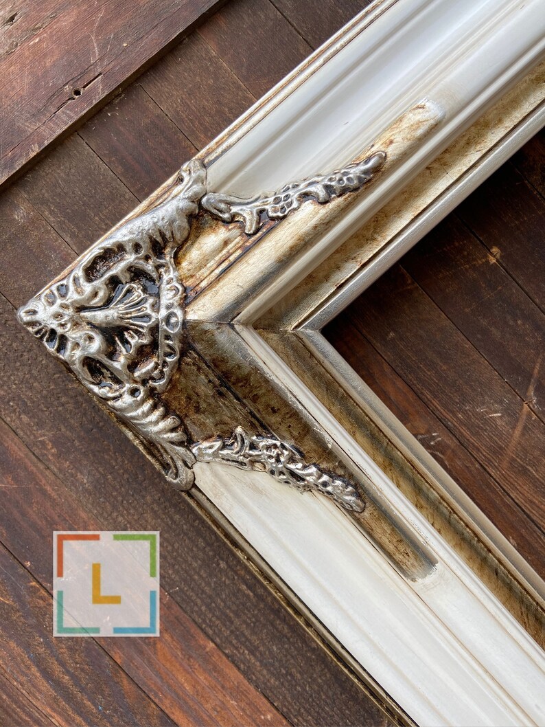 Classic ornate wood frame White frame silver leaf | Etsy