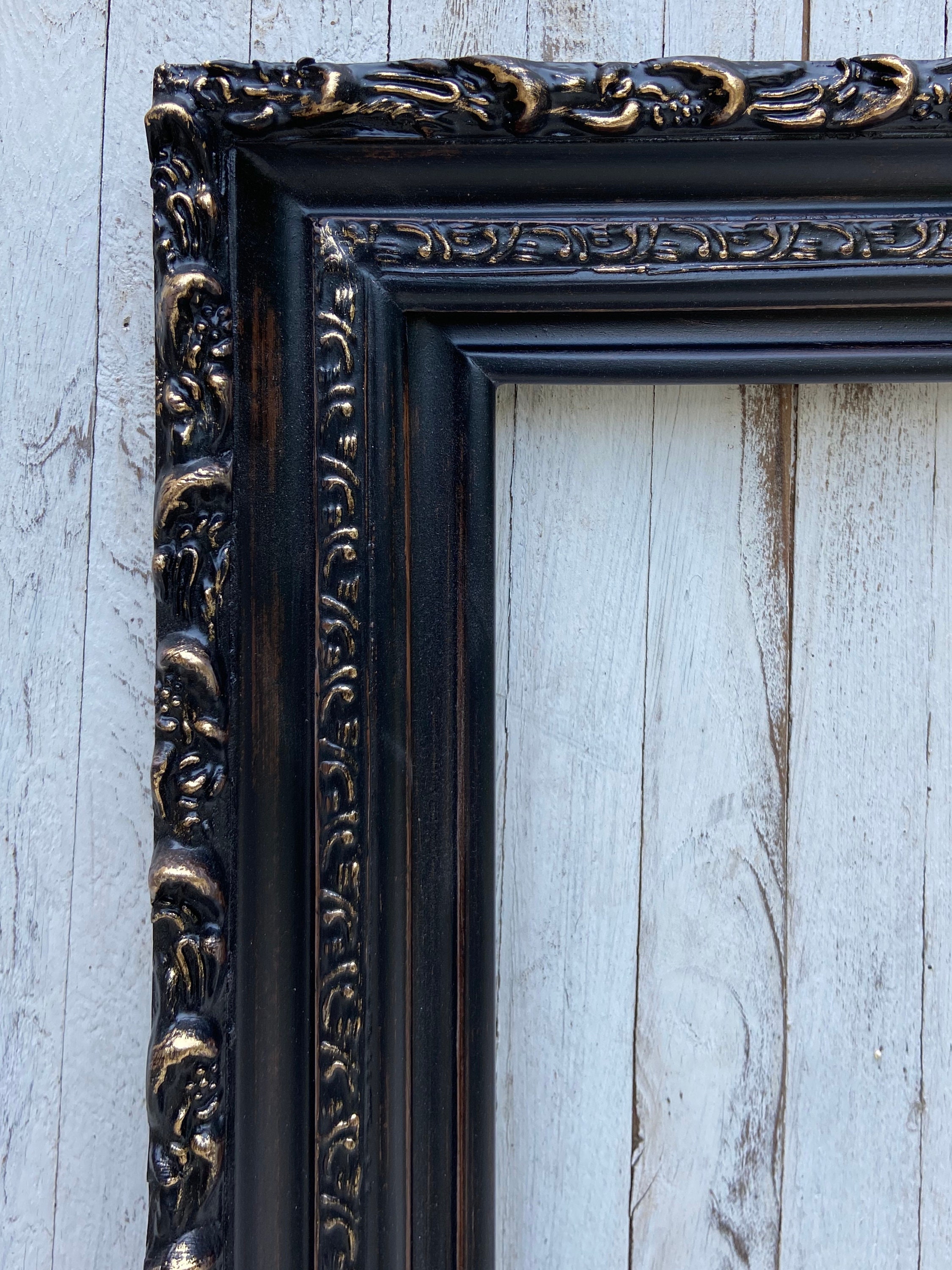 Vintage Style Black Wood Picture Frame With Gold Accents. - Etsy