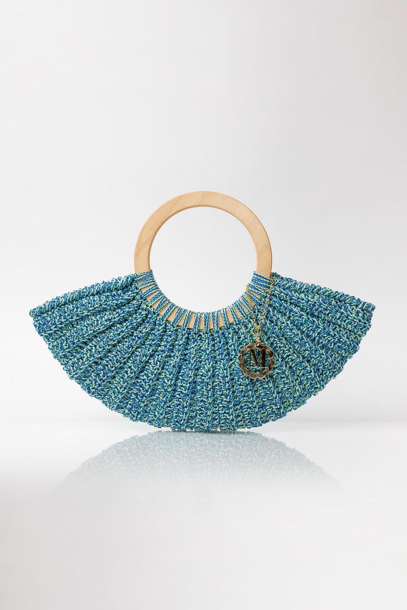 Hand Crocheted Half Moon Bag With Wooden Circular Handle, Unique Modern ...