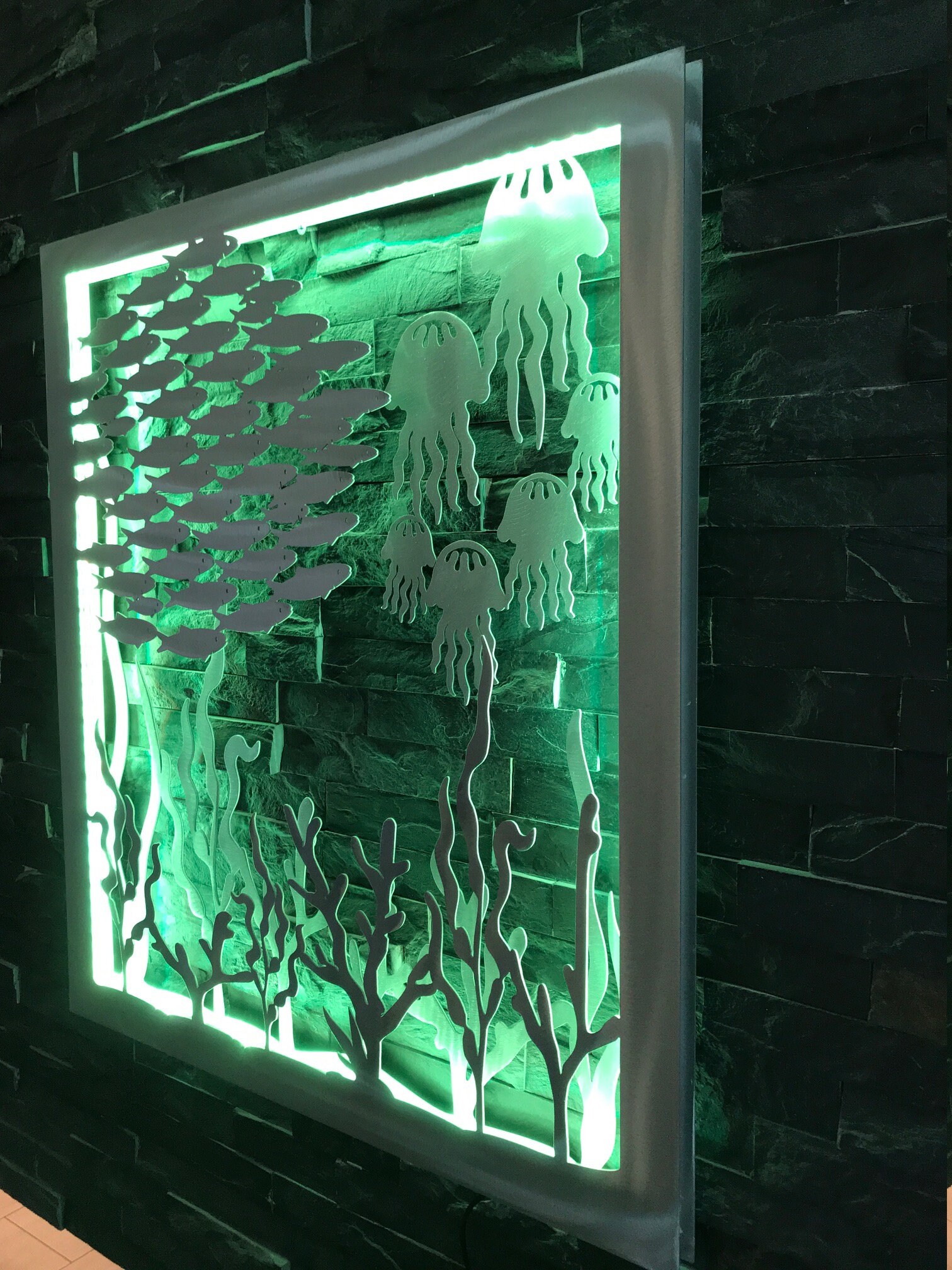 Double panel jelly fish schooling fish scene | Etsy