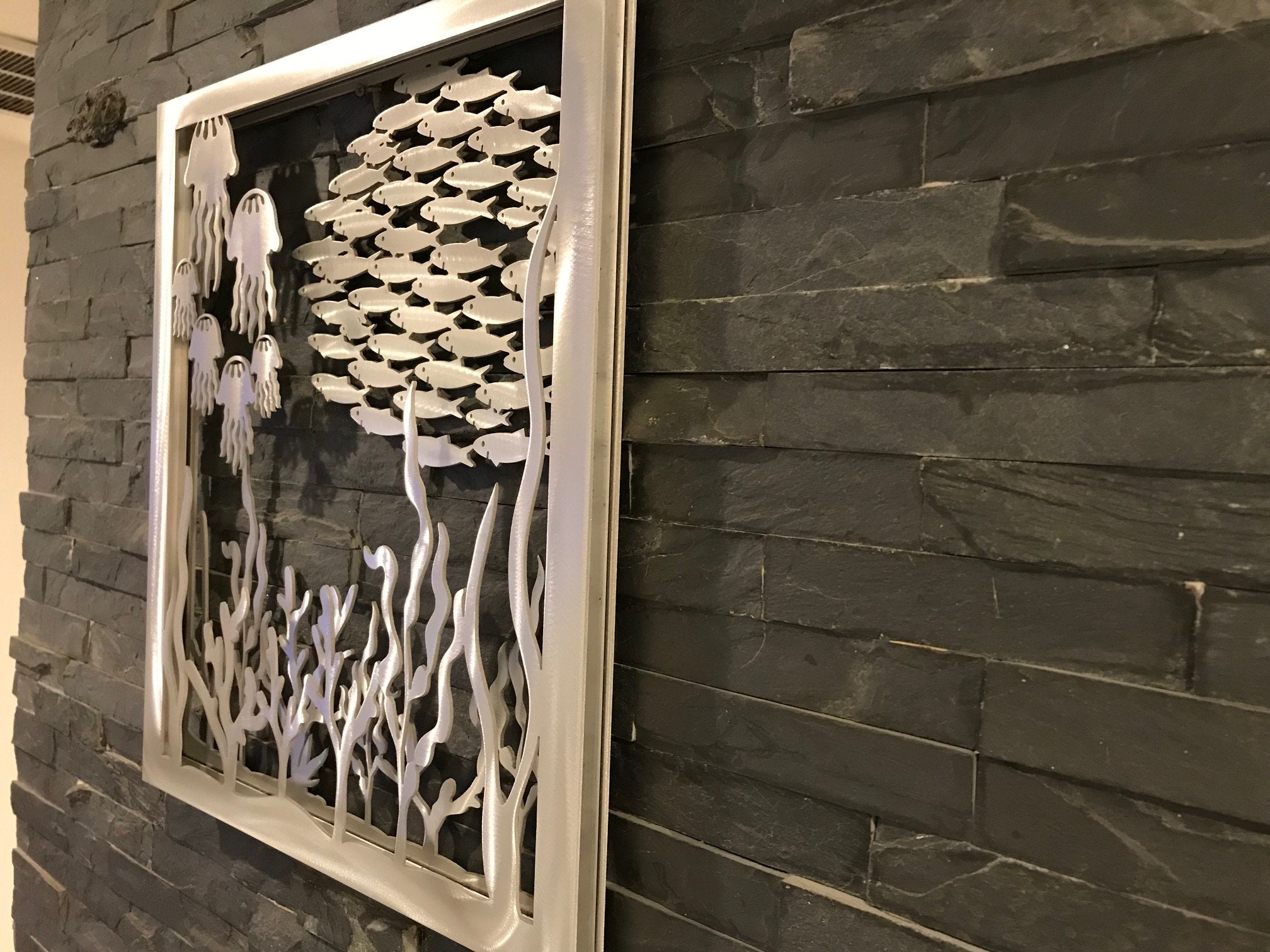 Double panel jelly fish schooling fish scene | Etsy