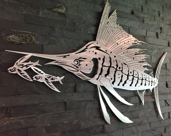 Marlin Chasing Flying Fish Metal Wall Art Metal Fish Art Home | Etsy