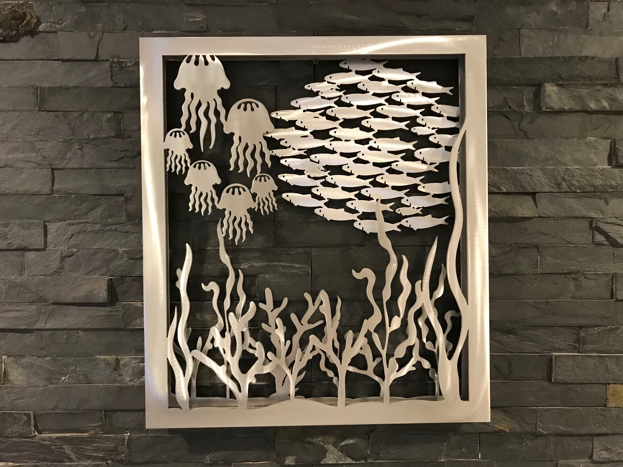 Double panel jelly fish schooling fish scene | Etsy