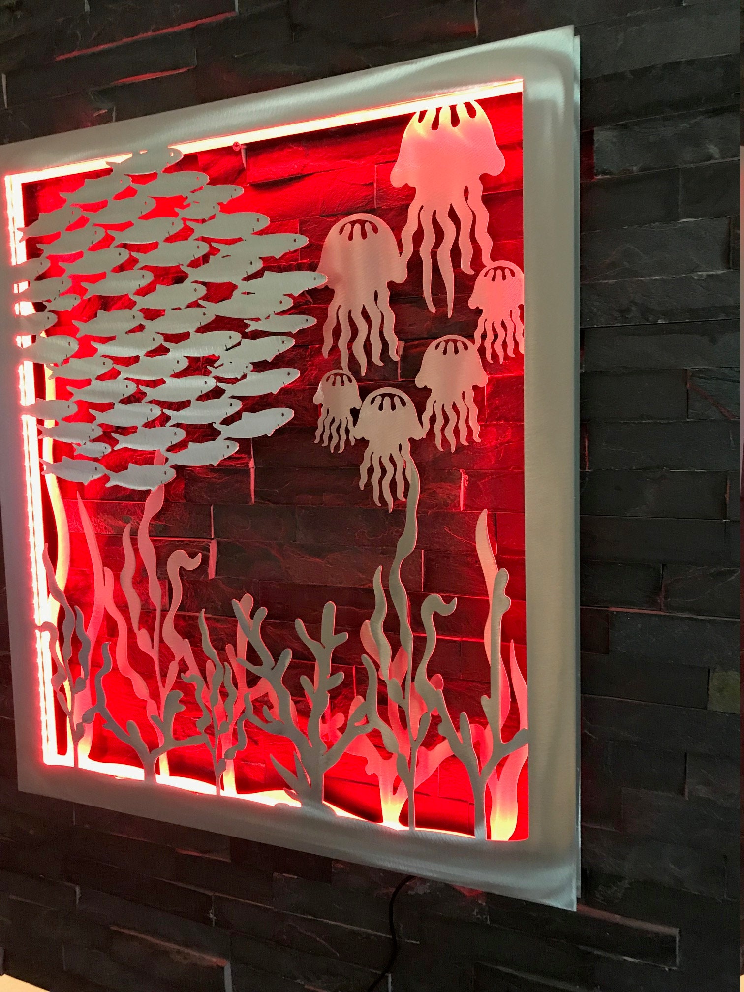 Double panel jelly fish schooling fish scene | Etsy