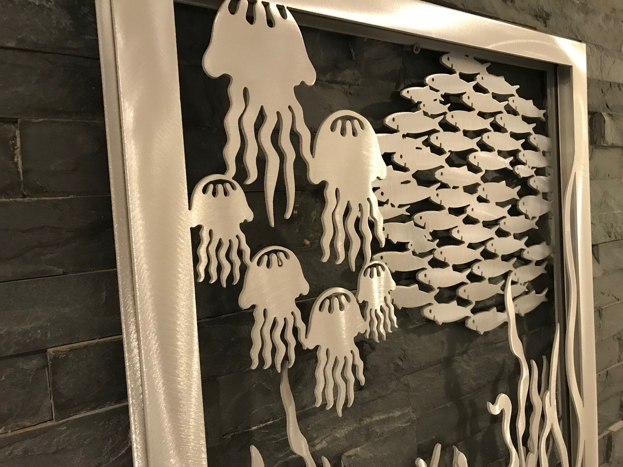 Double panel jelly fish schooling fish scene | Etsy