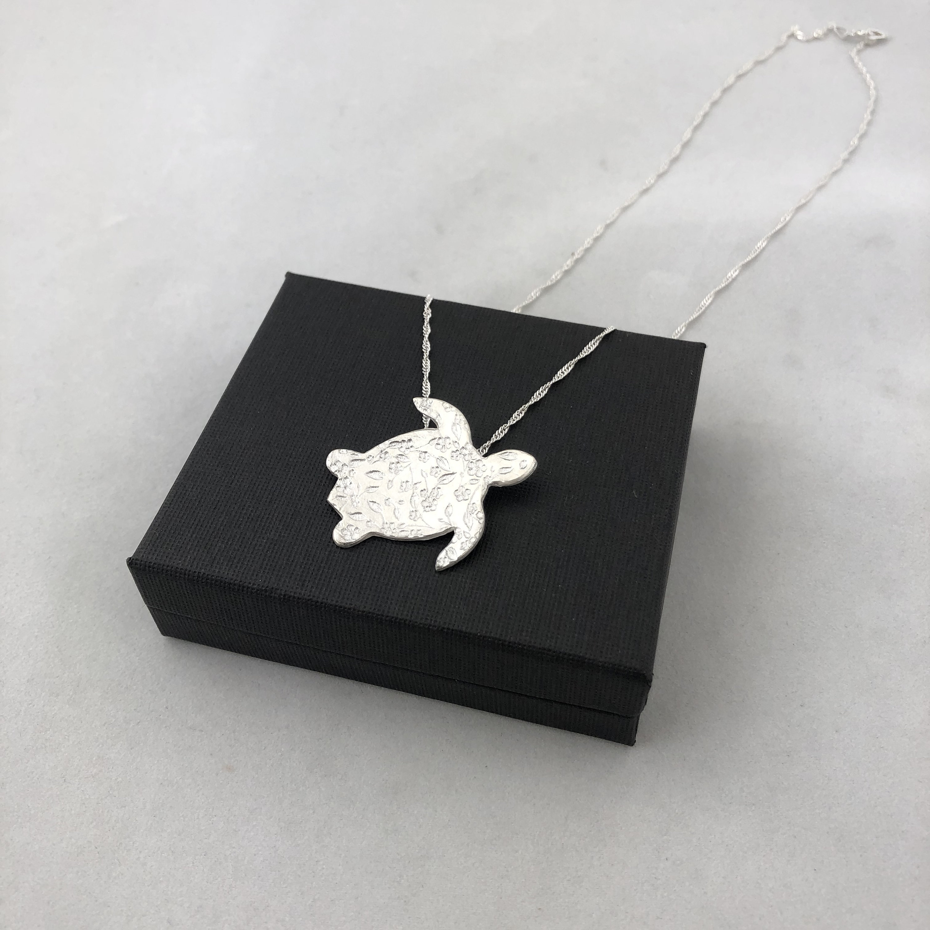 Silver Giant Turtle Necklace, Sterling Silver Sea Turtle With Floral ...