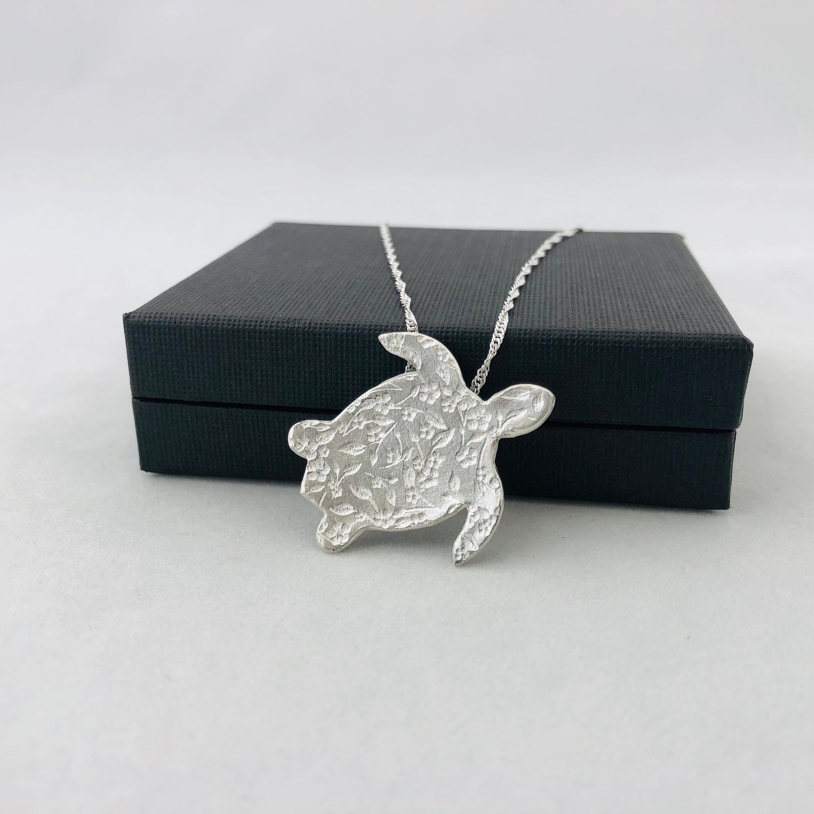 Silver Giant Turtle Necklace, Sterling Silver Sea Turtle With Floral ...