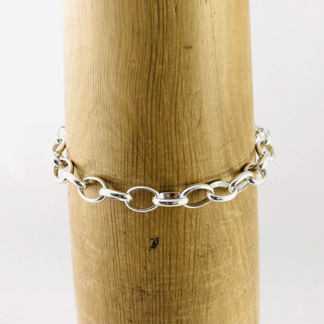 Chunky Silver Chain Bracelet, Solid Sterling Silver Charm Bracelet ...