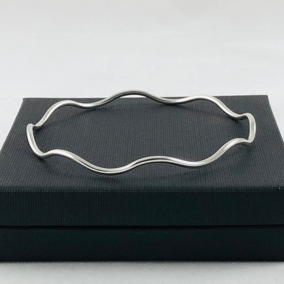 Silver Wave Bangle, Sterling Silver Skinny Bangle, 925 Solid Silver ...