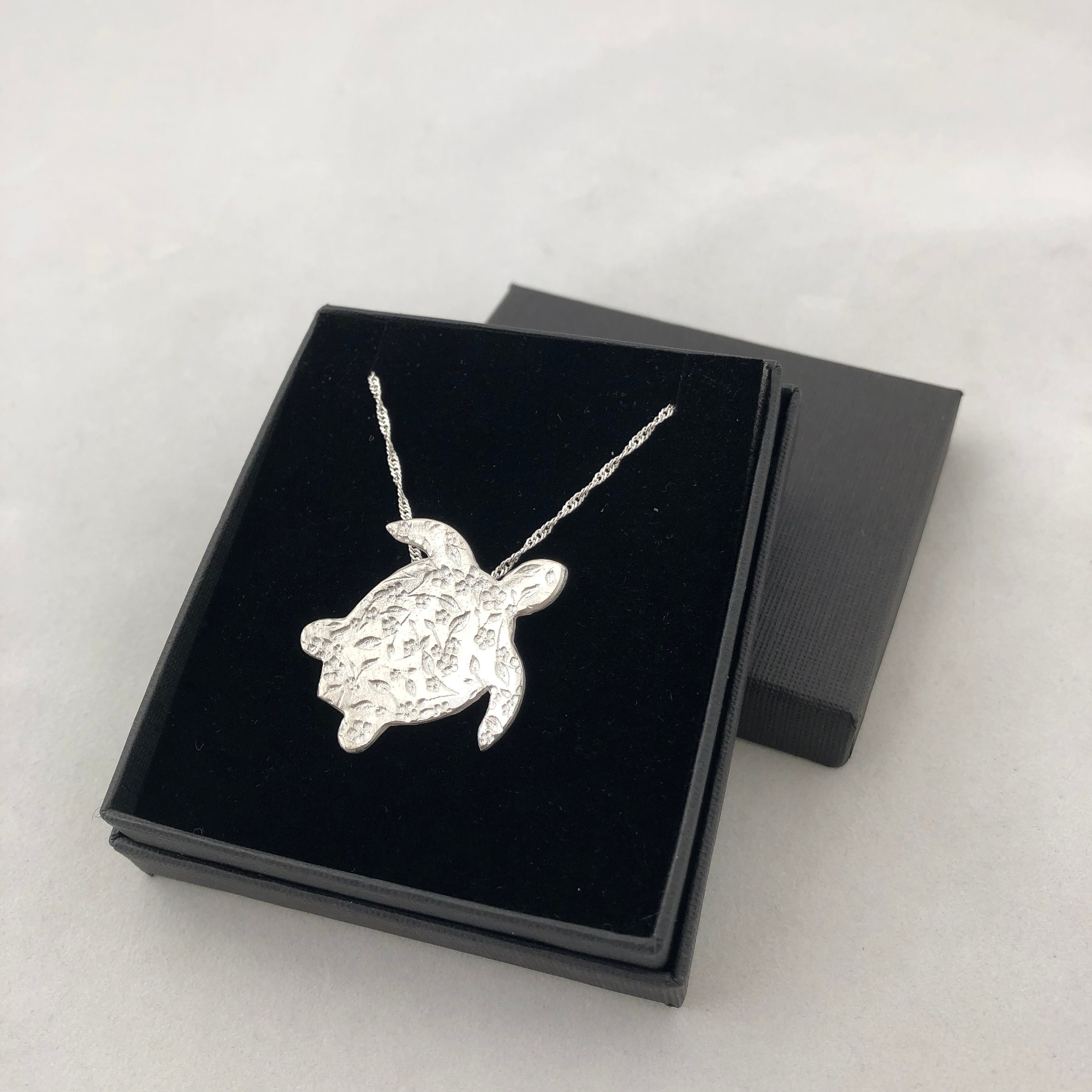 Silver Giant Turtle Necklace, Sterling Silver Sea Turtle With Floral ...
